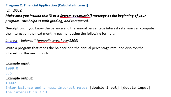 Solved Program 2: Financial Application (Calculate Interest) | Chegg.com