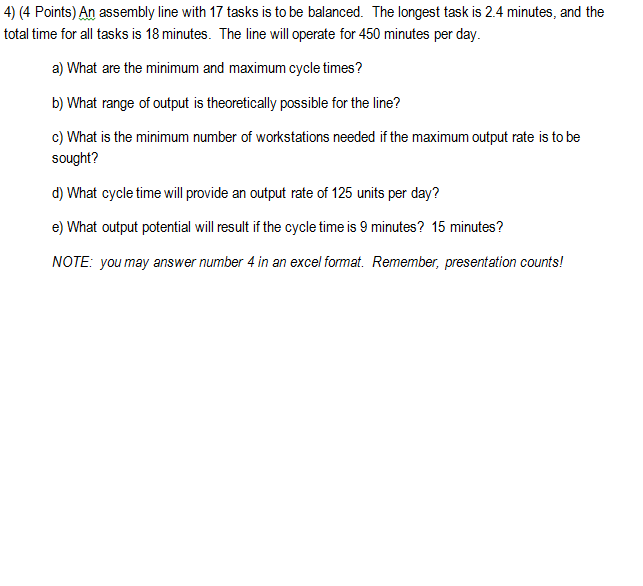 Solved (An assembly line with 17 tasks is to be balanced. | Chegg.com