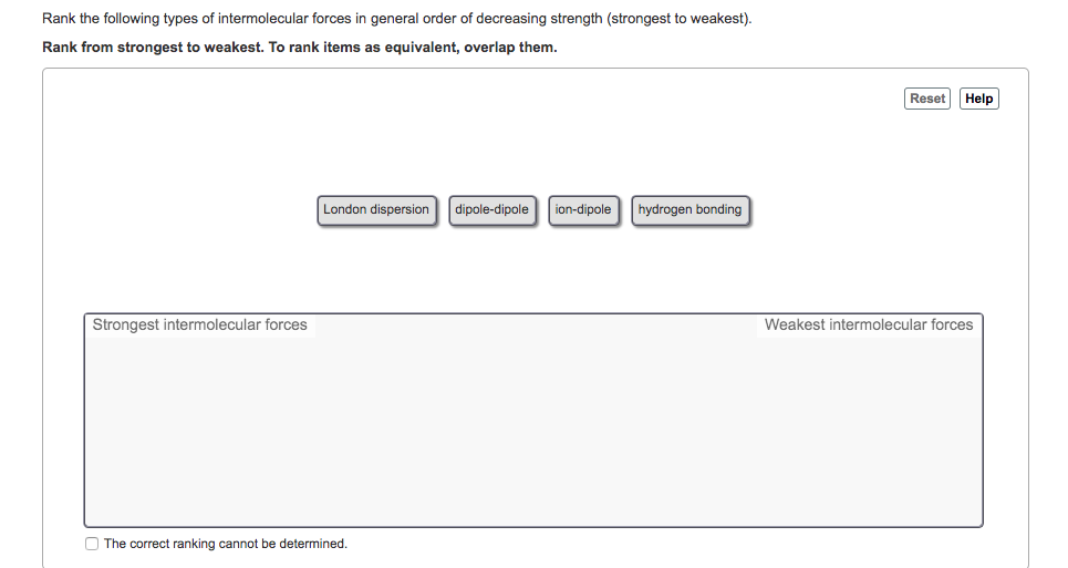 Solved Rank the following types of intermolecular forces in | Chegg.com