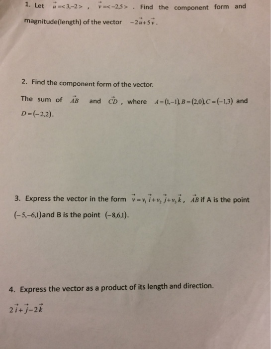 Solved Let u = , v = . Find the component | Chegg.com