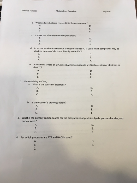 Metabolism Worksheet | Chegg.com
