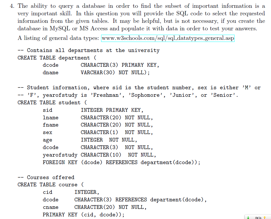 Solved 4. The ability to query a database in order to find | Chegg.com