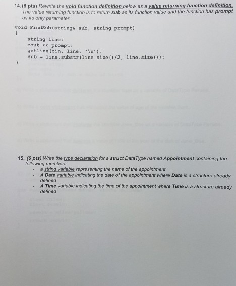 Solved 14.(8 pts) Rewrite the void function definition below | Chegg.com