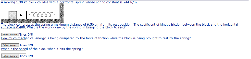 Solved A moving 1.30 ka block collides with a horizontal | Chegg.com