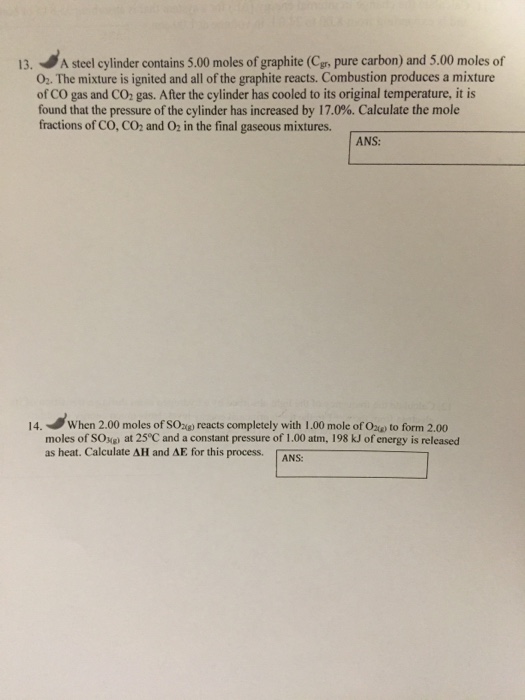 Solved Cylinder contains 5.00 moles of graphite (cor. pure | Chegg.com