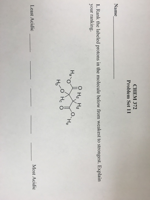 Solved Rank the labeled protons in the molecule below from | Chegg.com