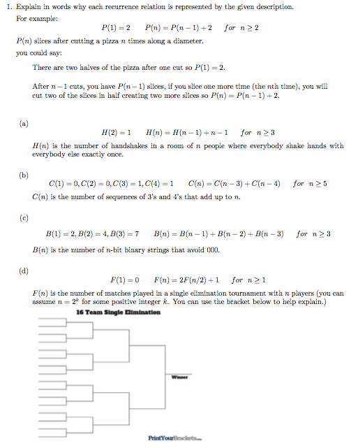 Solved 1. Explain in words why each recurrence relation is | Chegg.com