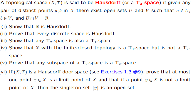 Solved A topological space (X, T) is said to be Hausdorff | Chegg.com