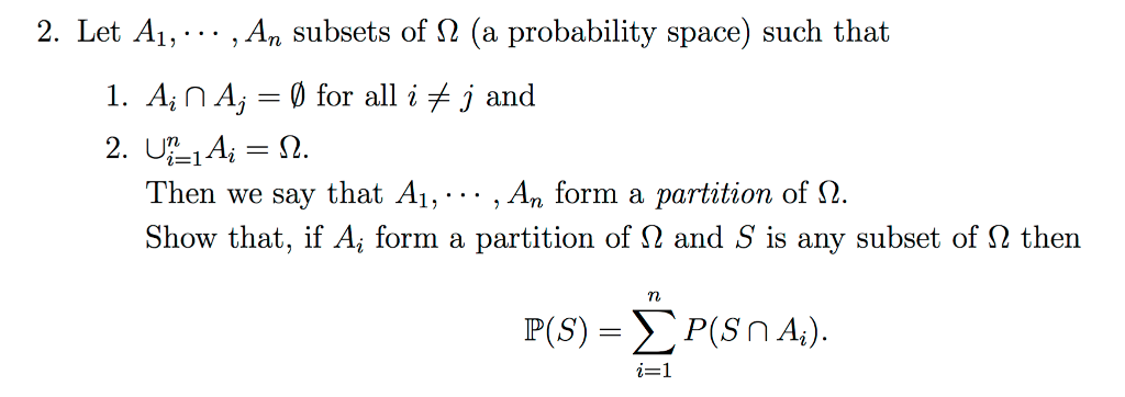 Solved 2. Let A1, . . . . An subsets of Ω (a probability | Chegg.com