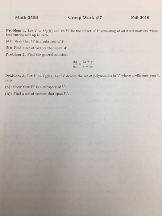 Solved Let V = M_2(R) and let W be the subset of V | Chegg.com
