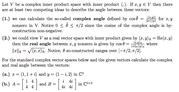 Solved Let V be a complex inner product space with inner | Chegg.com