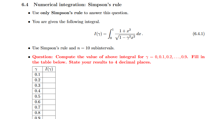 Solved 6.4 Numerical integration: Simpson's rule » Use only | Chegg.com