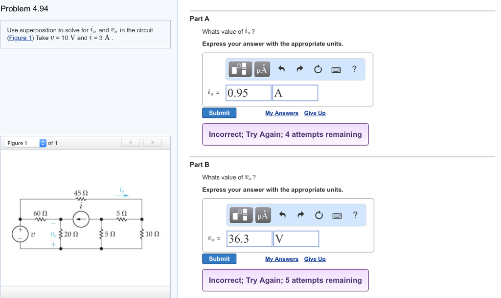 Solved Use superposition to solve for i_0 and v_0 in the | Chegg.com