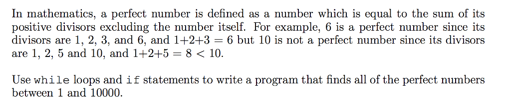 Solved In mathematics, a perfect number is defined as a | Chegg.com