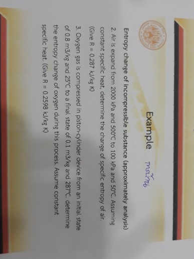 Solved Example Entropy change of incompressible substance | Chegg.com