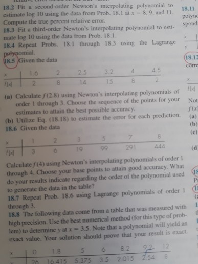 Solved 18.2 Fit a second-order Newton's interpolating | Chegg.com