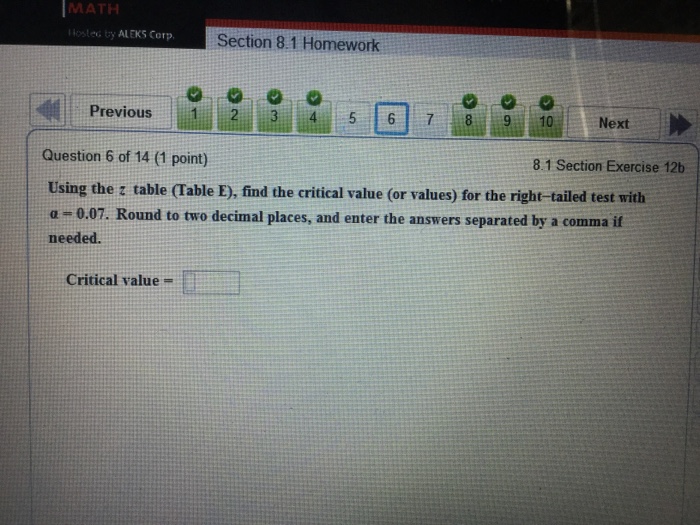 Solved Using the z table (Table E), find the critical value | Chegg.com