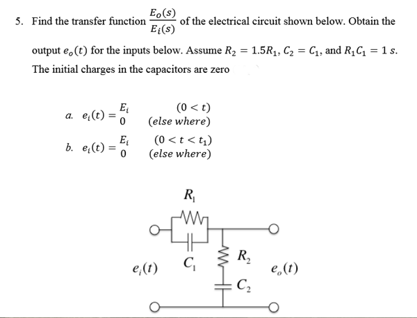 Solved 5. Find the transfer function Eo(s) / Ei(s) of the | Chegg.com