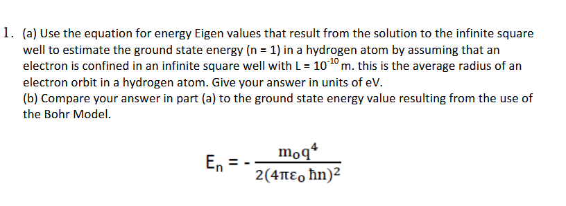 1. (a) Use the equation for energy Eigen values that | Chegg.com