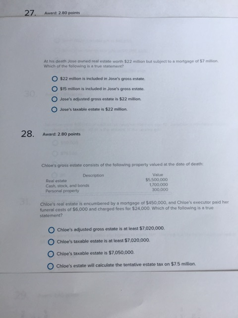 Solved Award: 2.80 points At his death Jose owned real | Chegg.com