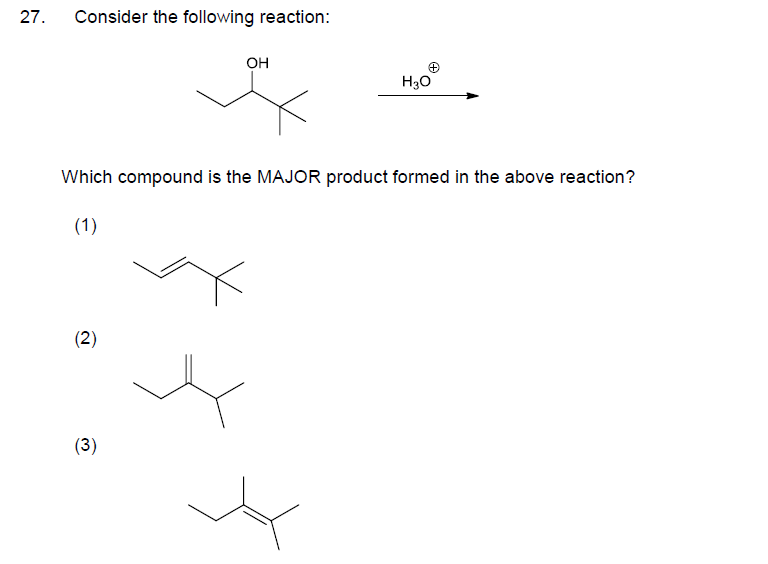 Solved 27. Consider the following reaction OH H3O Which | Chegg.com