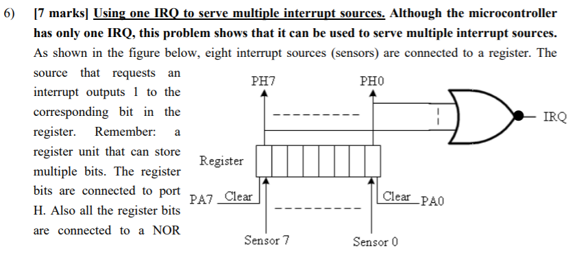 6) 7 marks] Using one IRQ to serve multiple interrupt | Chegg.com