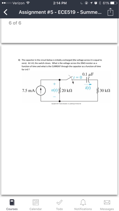 Solved The capacitor in the circuit below is initially | Chegg.com