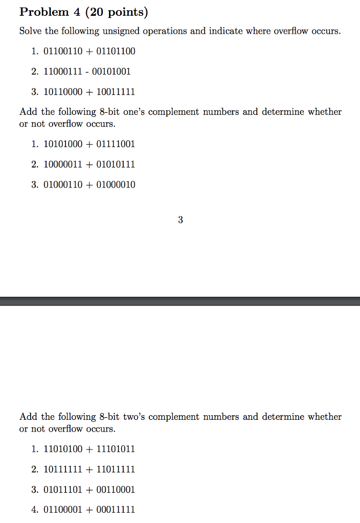 Solved Solve the following unsigned operations and indicate | Chegg.com