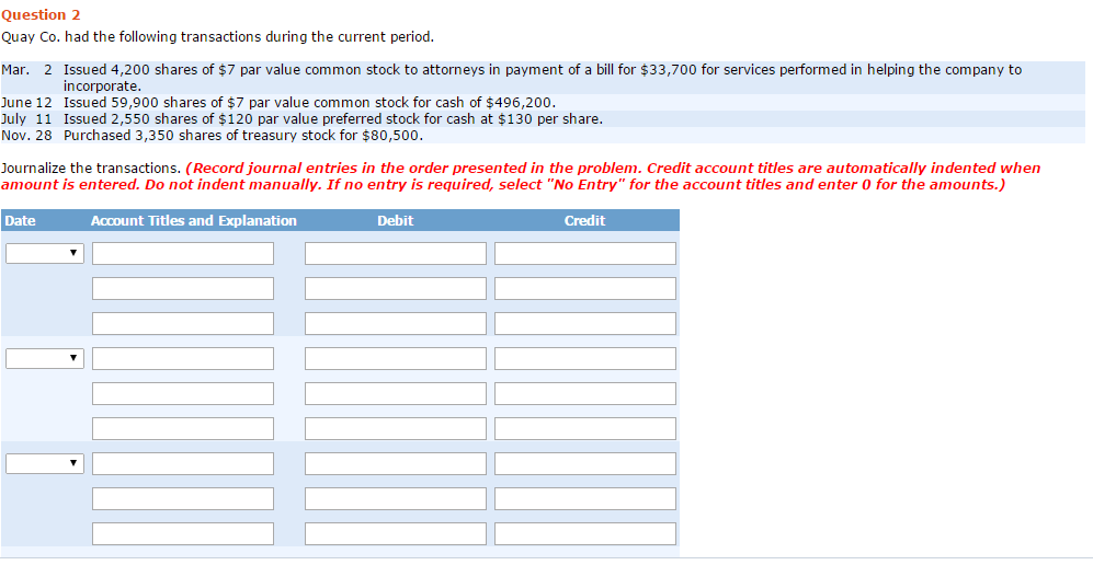 Solved Quay Co. had the following transactions during the | Chegg.com