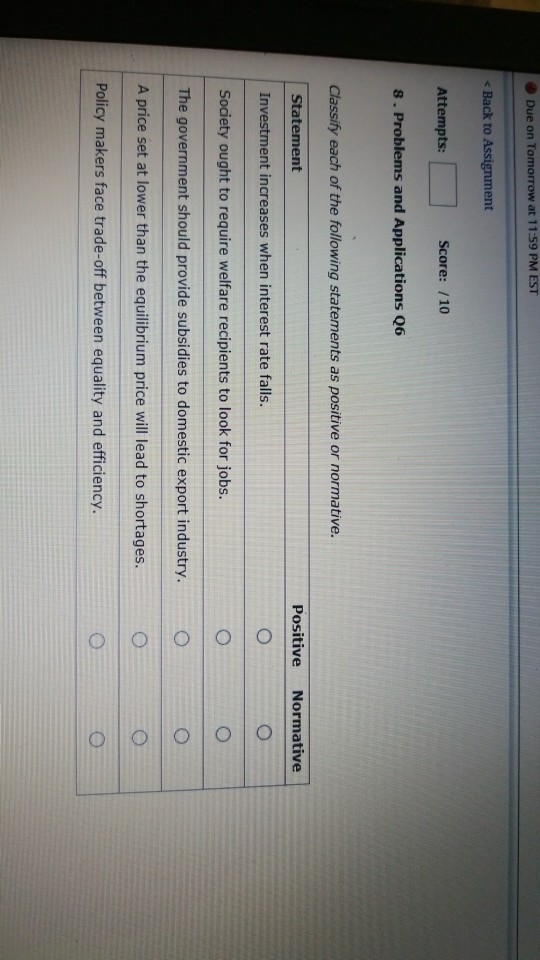 Solved Due on To at 11:59 PM EST Attempts: Score: /10 8. | Chegg.com Solved Due on To at 11:59 PM EST Attempts: Score: /10 8. | Chegg.com