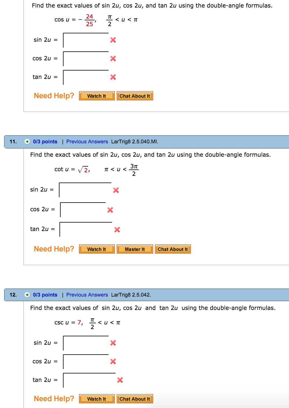 Solved Find the exact values of sin 2u, cos 2u, and tan 2u | Chegg.com