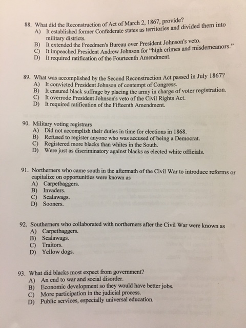 88. What did the Reconstruction of Act of March 2, | Chegg.com