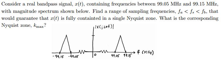 Consider a real bandpass signal, x(t), containing | Chegg.com