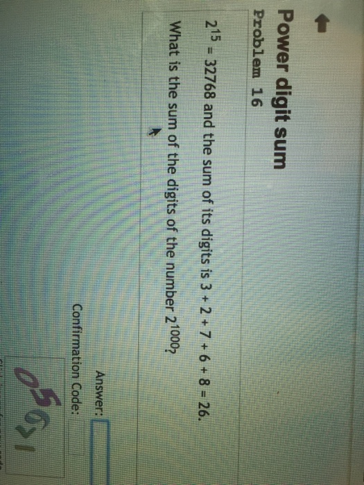 Solved Power digit sum 2^15 = 32768 and the sum of its | Chegg.com