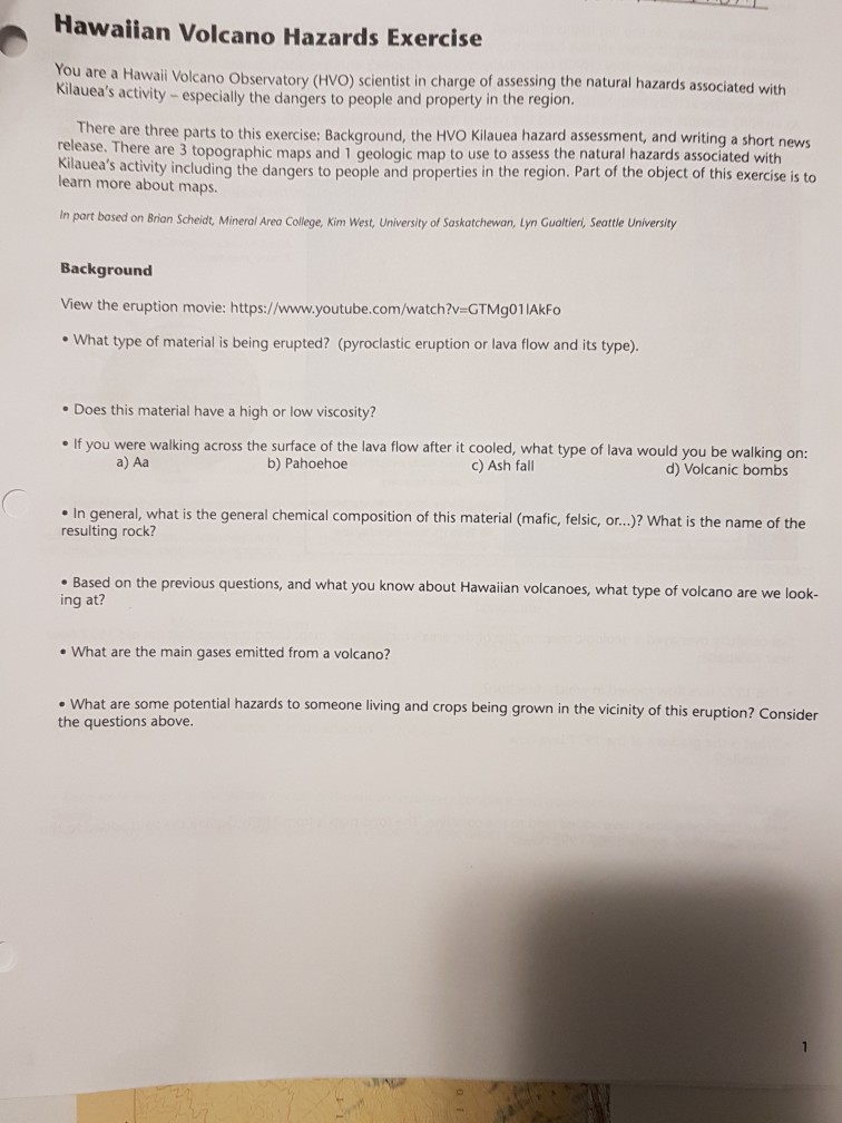 Solved Hawaiian Volcano Hazards Exercise Yo u are a Hawai | Chegg.com
