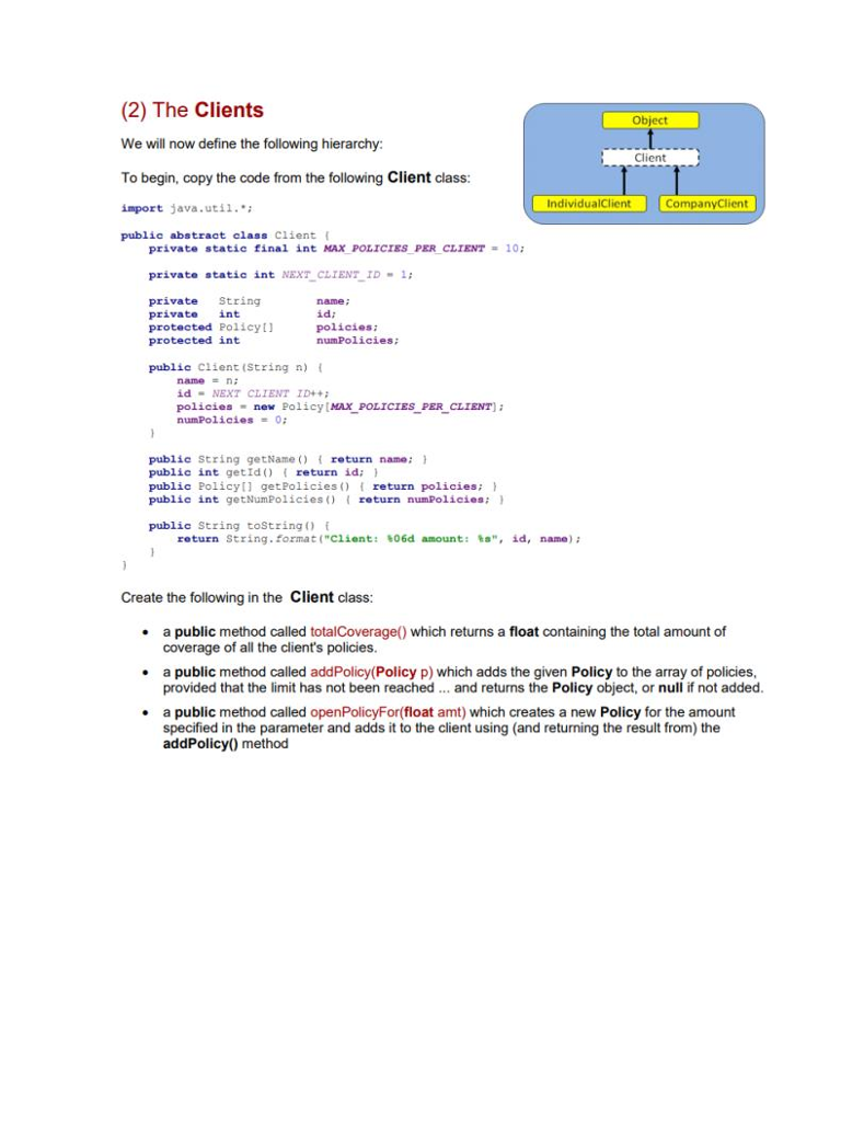 Solved (2) The Clients We will now define the following | Chegg.com