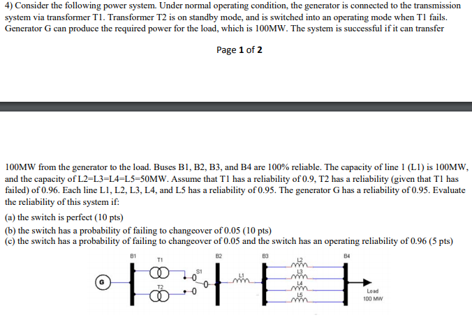 Solved 4) Consider the following power system. Under normal | Chegg.com