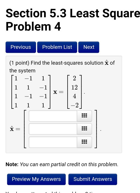 Solved Section 5.3 Least Square Problem 4 Previous Problem | Chegg.com