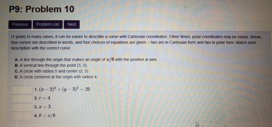 Solved P9: Problem 10 Previous Problem List Next (1 point) | Chegg.com