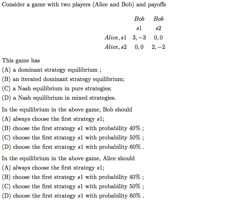 Solved Consider a game with two players (Alice and Bob) and | Chegg.com