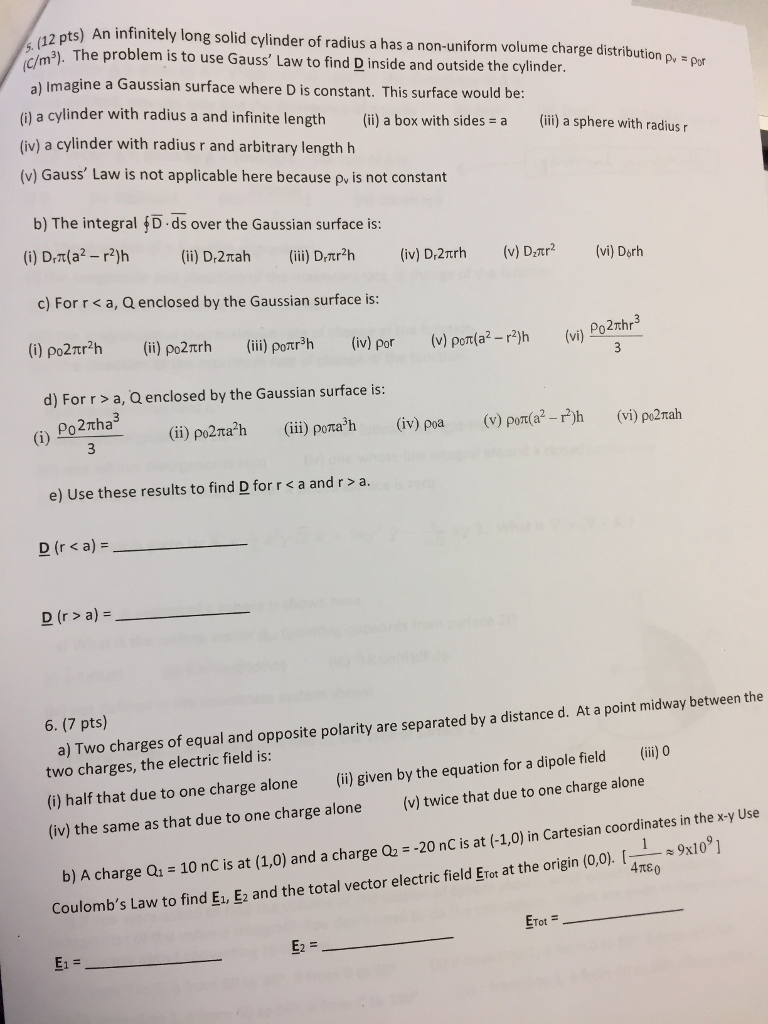 Solved An infinitely long solid cylinder of radius has a | Chegg.com