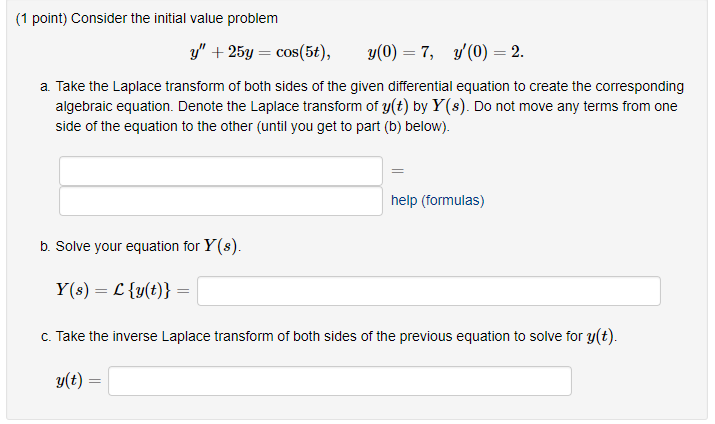 Solved (1 point) Consider the initial value problem y" 25y | Chegg.com