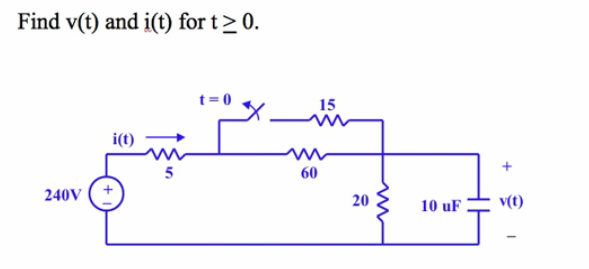 Solved: Find V(t) And I(t) For T > 0. | Chegg.com