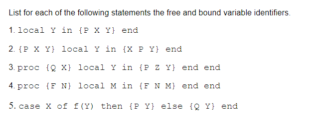 Solved List for each of the following statements the free | Chegg.com