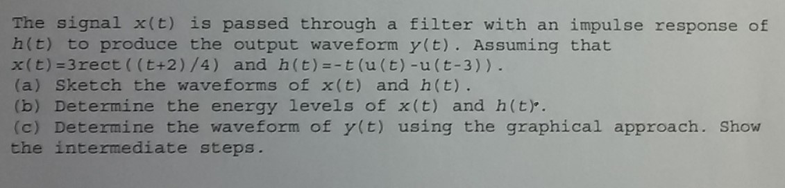 Solved The signal x(t) is passed through a filter with an | Chegg.com
