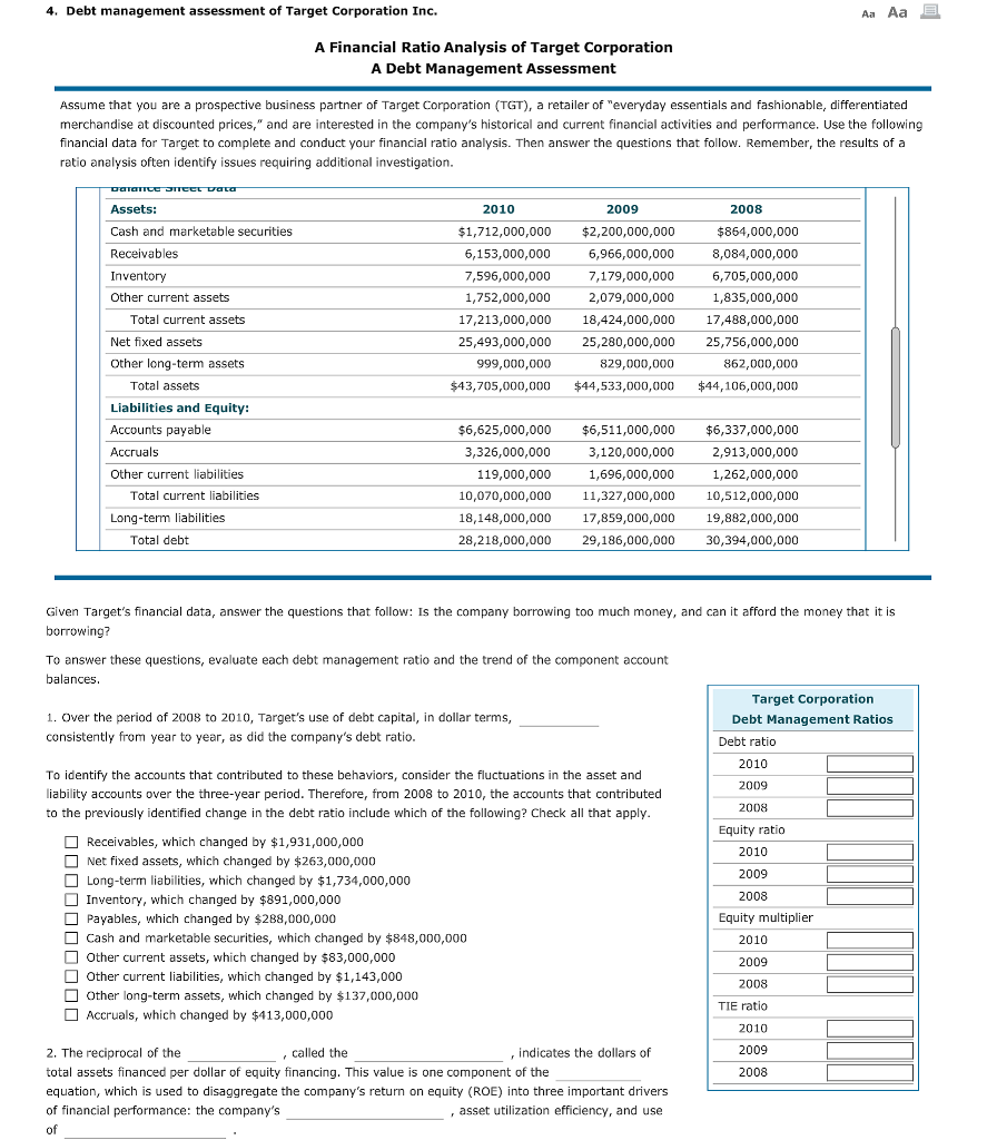 Solved 4. Debt management assessment of Target Corporation | Chegg.com