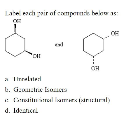 Solved Label each pair of compounds below as: a. Unrelated | Chegg.com