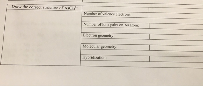 Solved Draw the correct structure of AsCl_2^1. Number of | Chegg.com