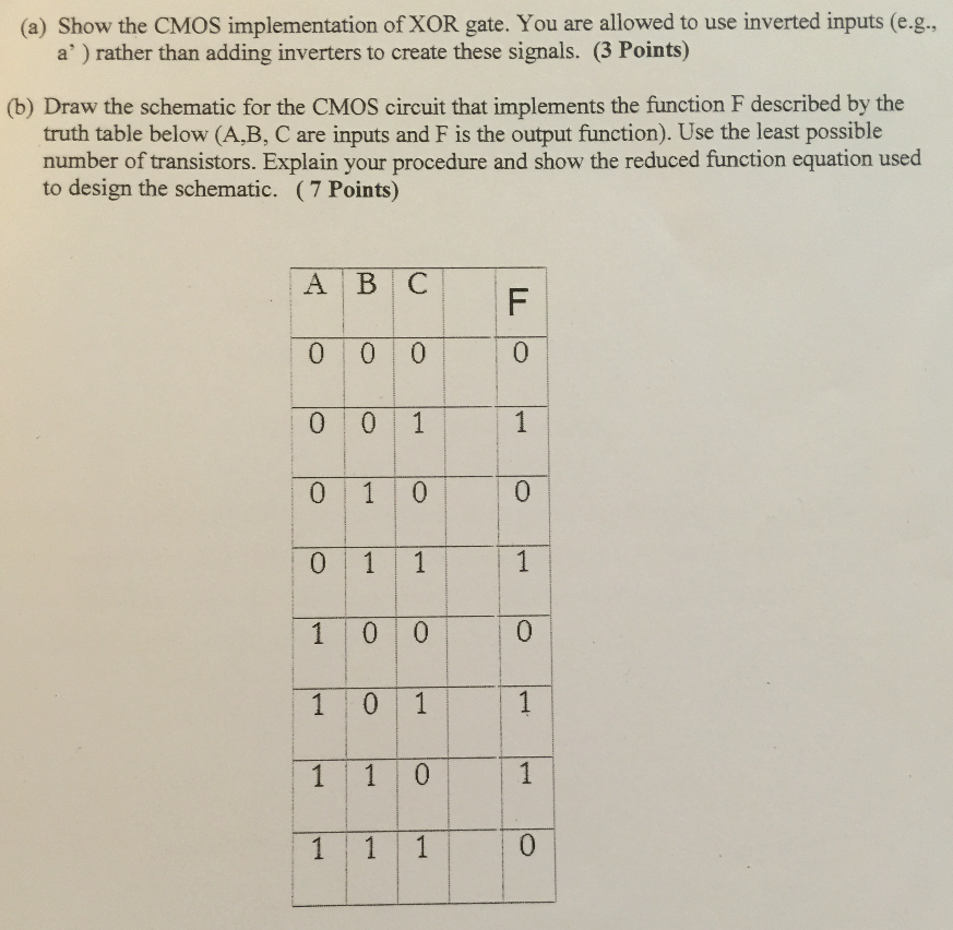 Solved Show the CMOS implementation of XOR gate. You are | Chegg.com
