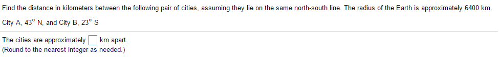 Solved Find the distance in kilometers the following between | Chegg.com
